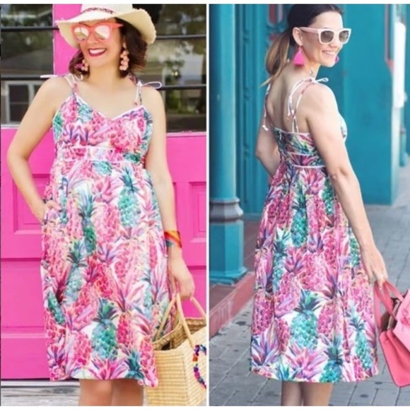 Dresses | J Crew Pink Pineapple Ratti Print Midi Cotton Sundress Size 8 ...
